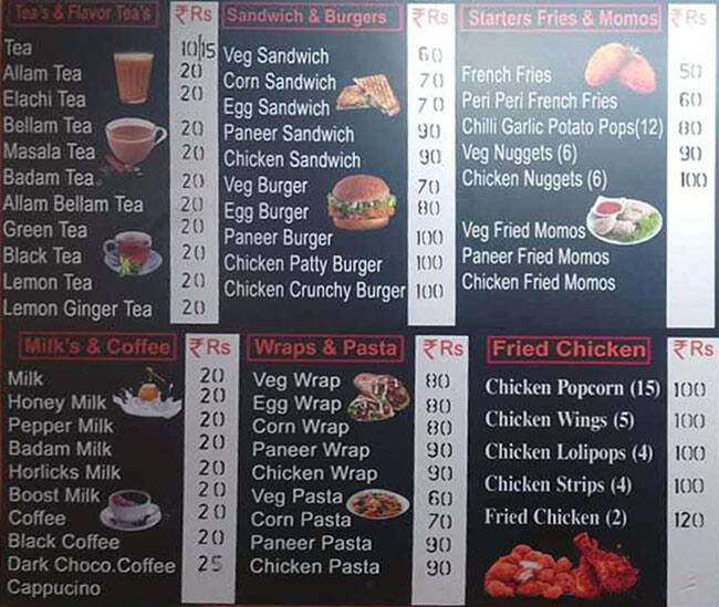 Menu of BTWA Cafe, Moosapet, Hyderabad