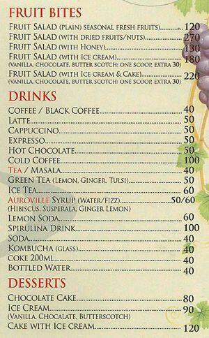 Menu at Chez Nous, Puducherry