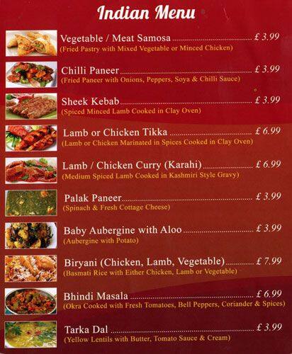Menu at Ashiana restaurant, Hounslow