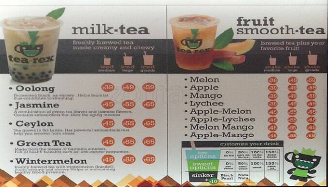 Menu at Tea-rex cafe, Manila