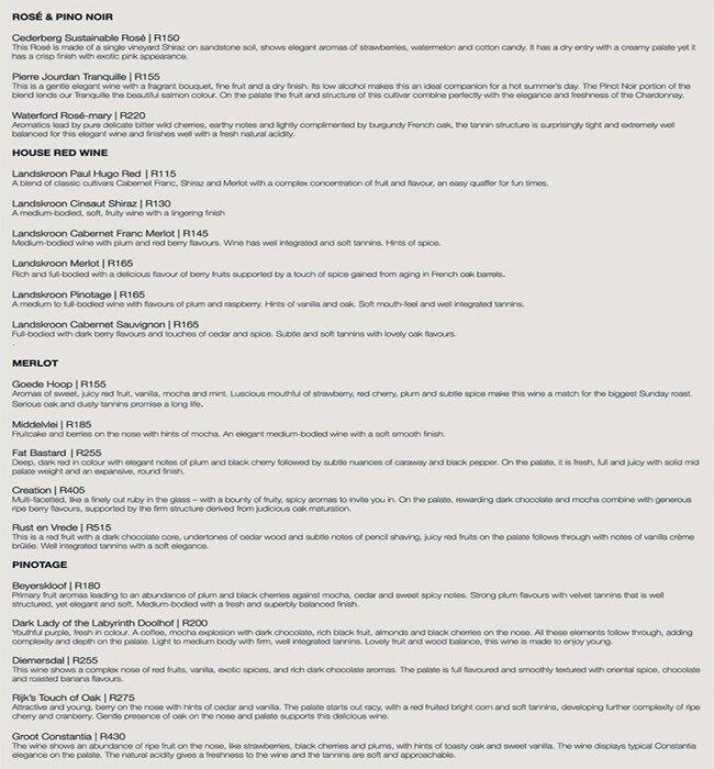 Menu at Kraal Restaurant, Johannesburg South, Impala Road ...