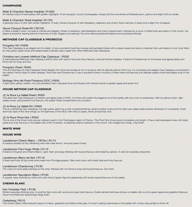 Menu at Kraal Restaurant, Johannesburg South, Impala Road ...