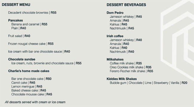 Menu at Kraal Restaurant, Johannesburg South, Impala Road ...