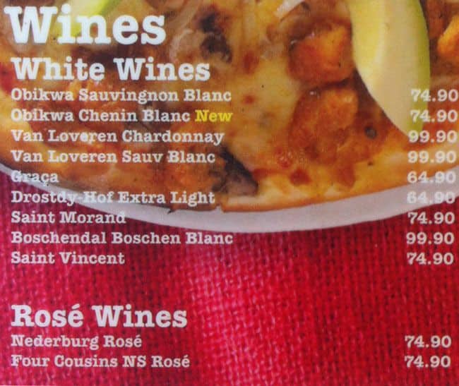 Menu at Mimmos Gateway restaurant, Umhlanga, G016