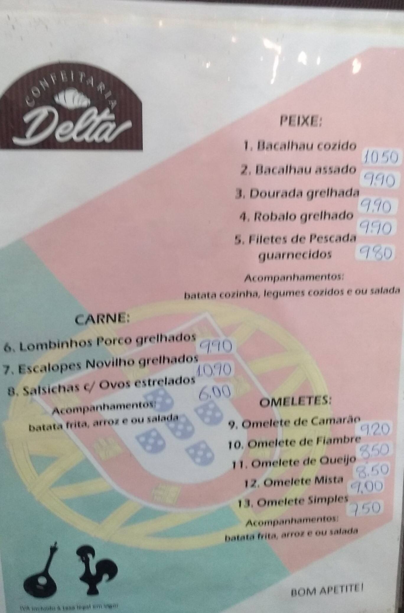 Menu at Delta cafe, Lisbon, Avenida Almirante Reis 27-E