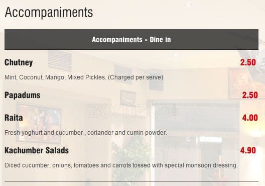 Menu at Monsoon restaurant, North Adelaide