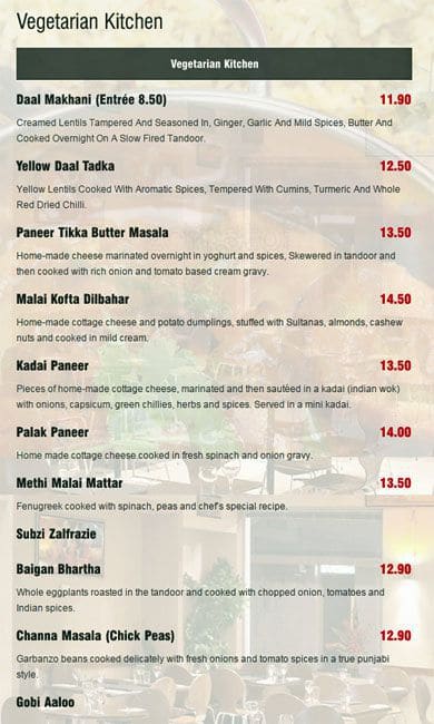 Menu at Monsoon restaurant, North Adelaide