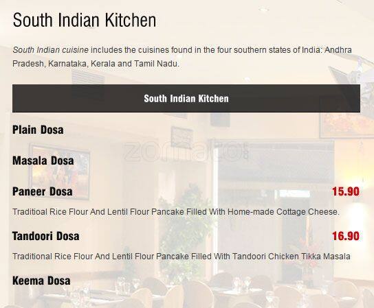 Menu at Monsoon restaurant, North Adelaide