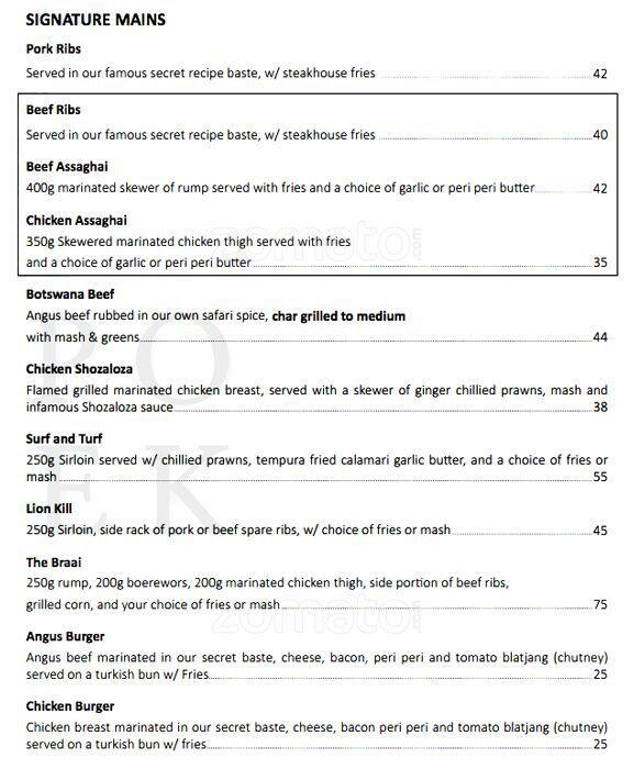 Menu at Hippo Creek, Sorrento