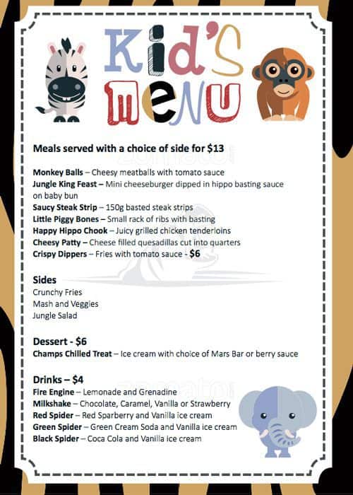 Menu at Hippo Creek, Sorrento