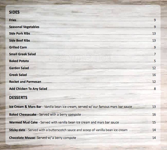 Menu at Hippo Creek, Sorrento