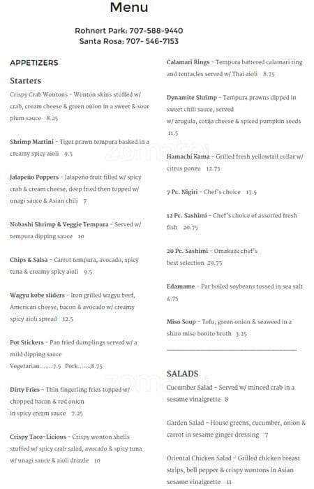 Menu at Boathouse Sushi Japanese Bistro Rohnert Park restaurant ...