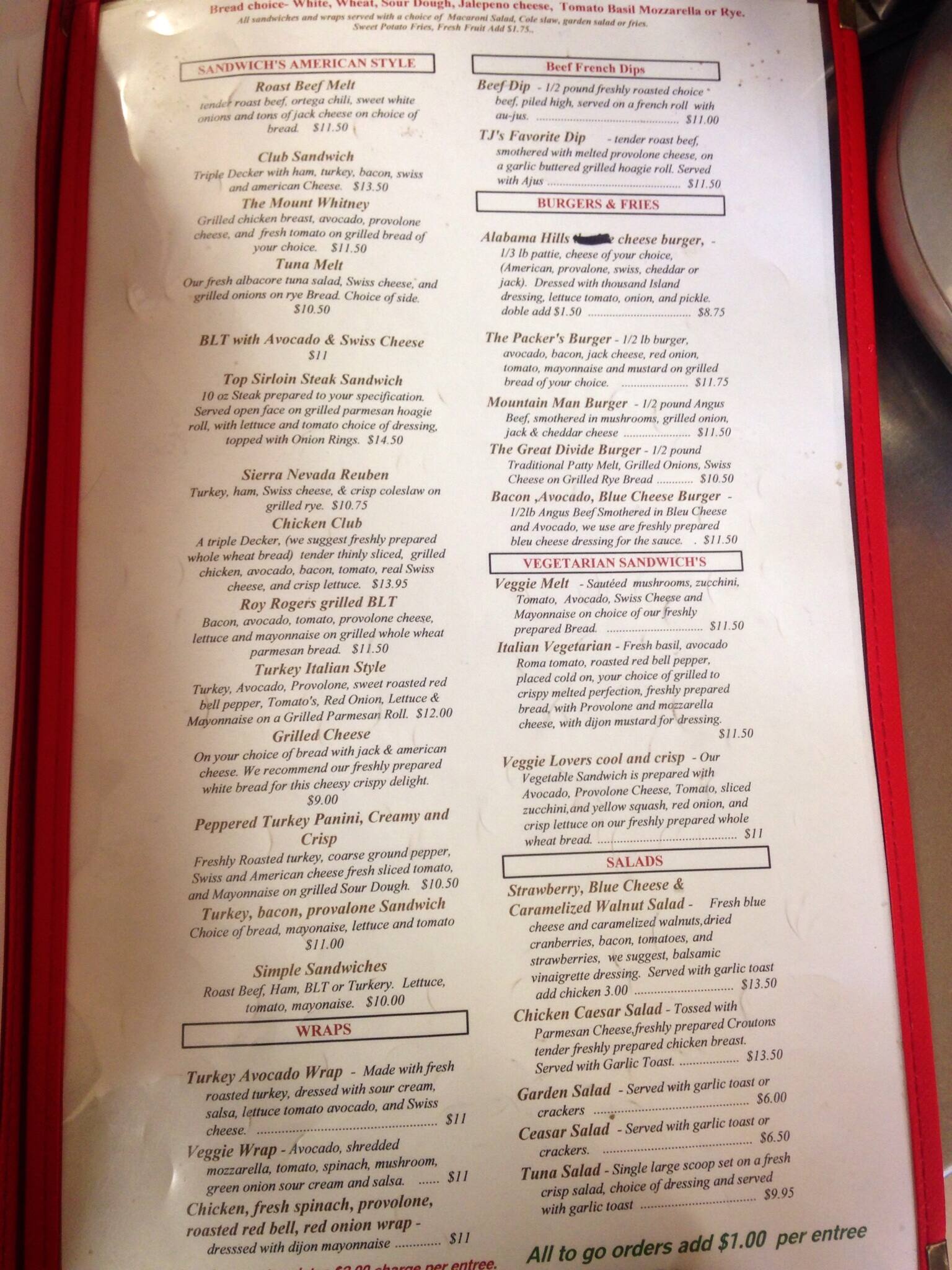 Menu at Alabama Hills Cafe & Bakery, Lone Pine