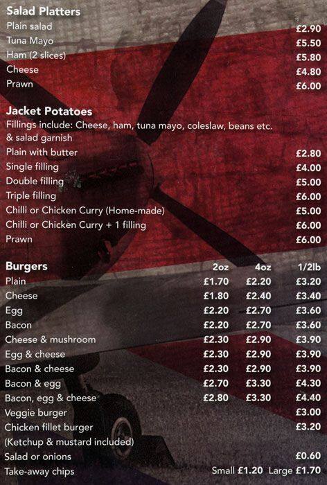 Menu at Spitfire Cafe, Biggin Hill