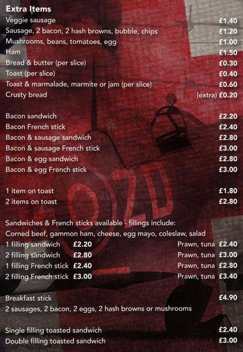 Menu at Spitfire Cafe, Biggin Hill