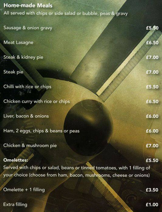 Menu at Spitfire Cafe, Biggin Hill