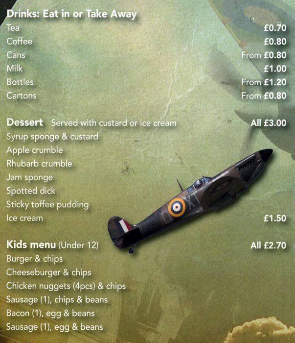 Menu at Spitfire Cafe, Biggin Hill