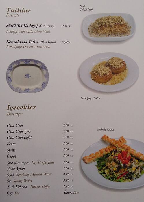 Menu at İskender, Istanbul, Nisantasi Tesvikiye Mahallesi