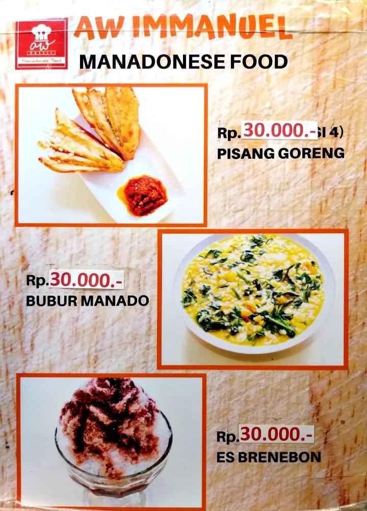 Menu at AW Immanuel, Jakarta