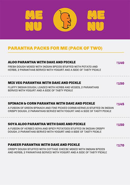 Menu of Parantha Pundit, Sushant Lok, Gurgaon