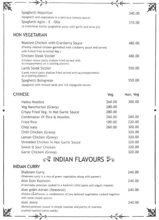 Menu at Terrazzo Restaurant, Dehradun