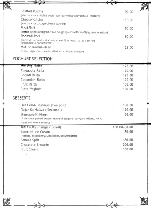 Menu at Terrazzo Restaurant, Dehradun