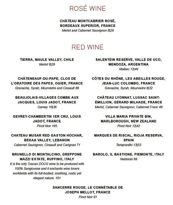 Menu at Le Méridien Club Lounge, London