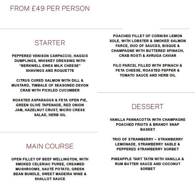 Menu at Le Méridien Club Lounge, London