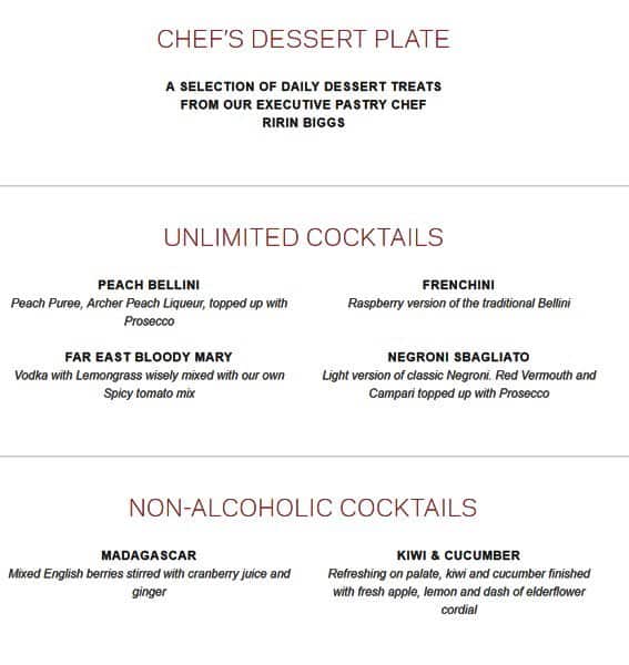 Menu at Le Méridien Club Lounge, London