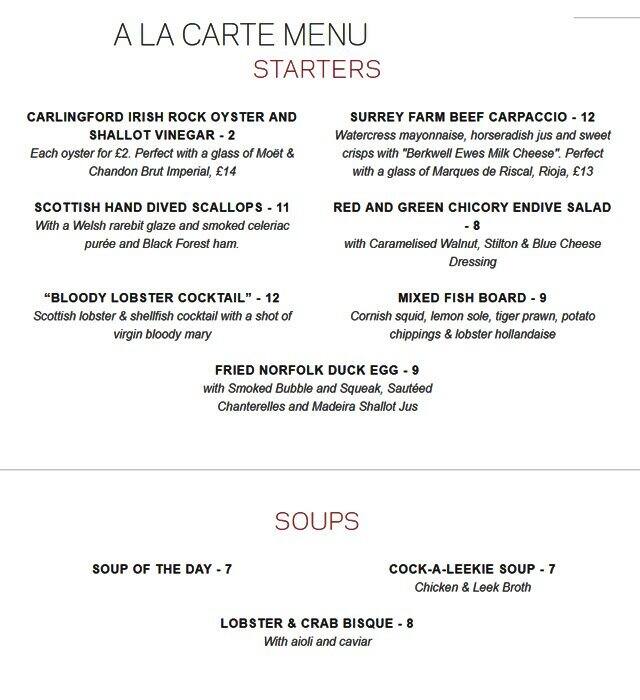 Menu at Le Méridien Club Lounge, London