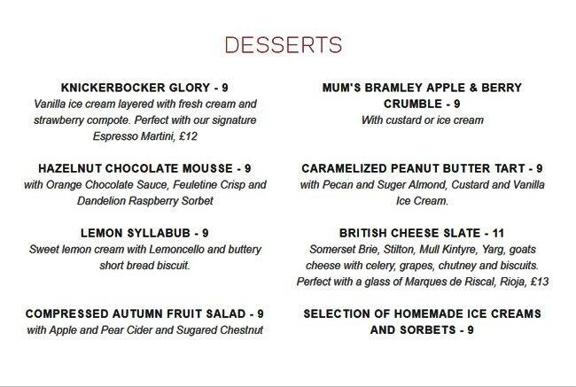 Menu at Le Méridien Club Lounge, London