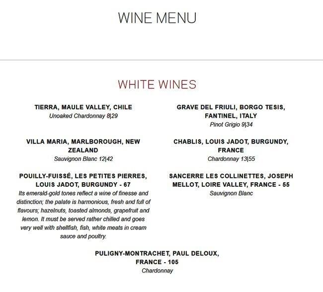 Menu at Le Méridien Club Lounge, London