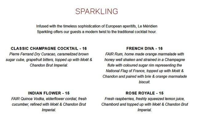 Menu at Le Méridien Club Lounge, London