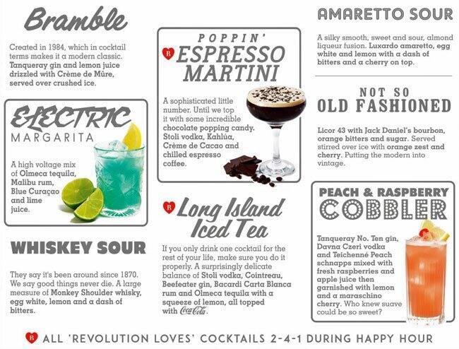 Menu at Revolution Birmingham pub & bar, Birmingham