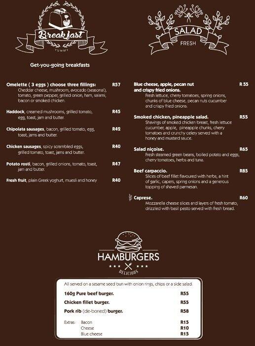 Menu at Fairways Restaurant, Pretoria, Silver Lakes Golf Estate