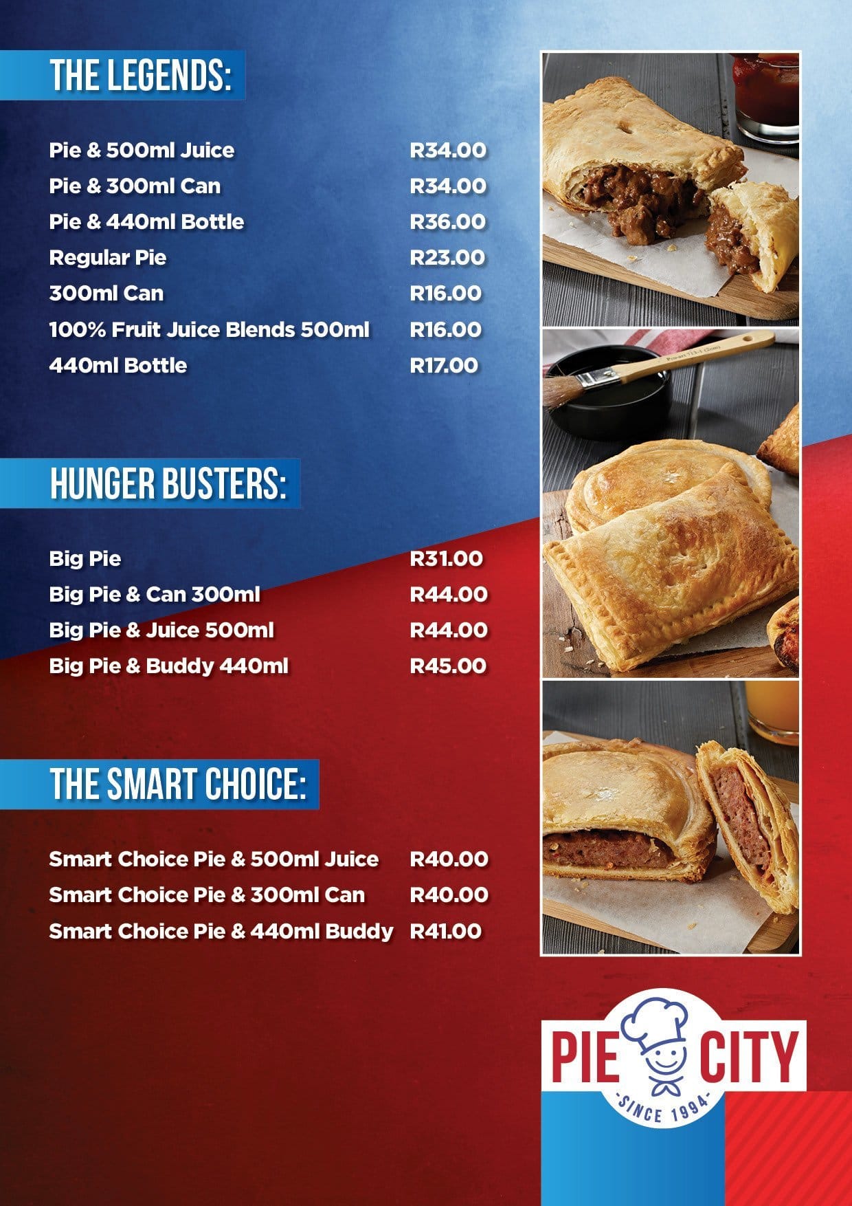 Menu at Pie City restaurant, Durban, Shop 537 Anton Lembede St