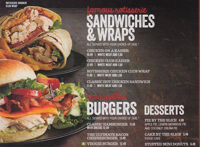 Menu at Swiss Chalet restaurant, Oakville, 217 Cross Ave