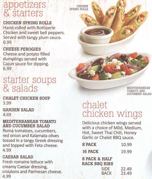 Menu at Swiss Chalet restaurant, Courtice, King St E
