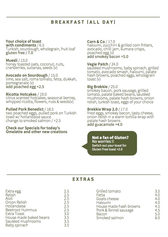 Menu at Palate restaurant, Prahran