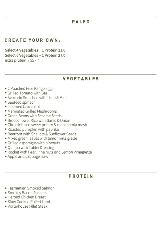 Menu at Palate restaurant, Prahran