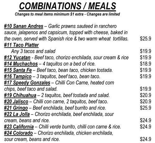 Menu at Montezuma's restaurant, Glenelg