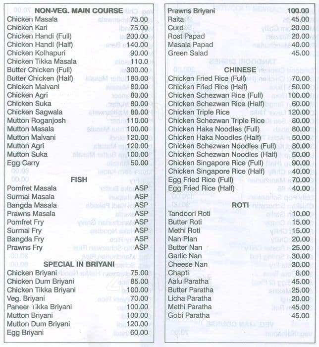 Menu at Raj Hotel, Navi Mumbai, Shop No.4