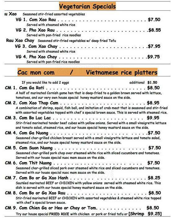 Menu at Pho One restaurant, Houston, Westheimer Rd