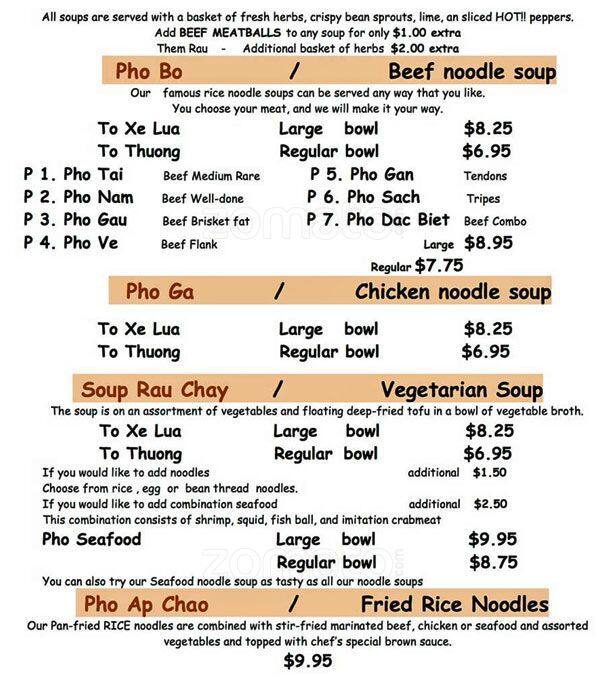 Menu at Pho One restaurant, Houston, Westheimer Rd