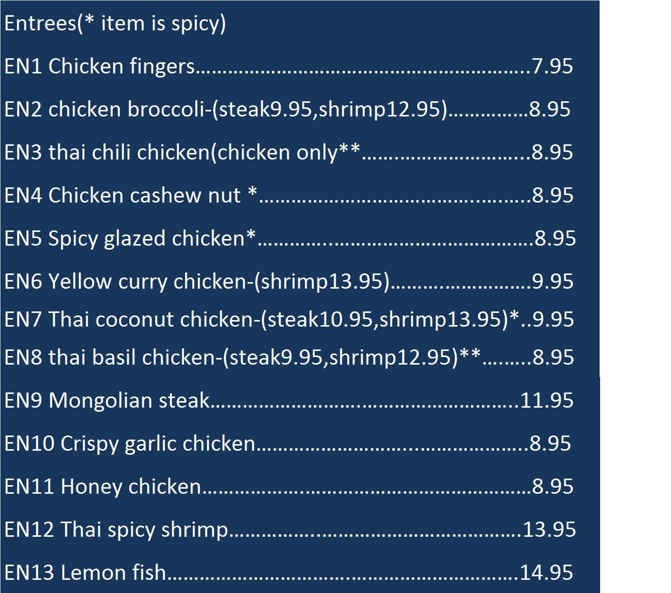 Menu at Top Thai restaurant, Dothan, 105 S Woodburn Dr # 3