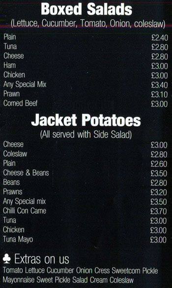 Menu at Club Sandwich Bar, Sidcup