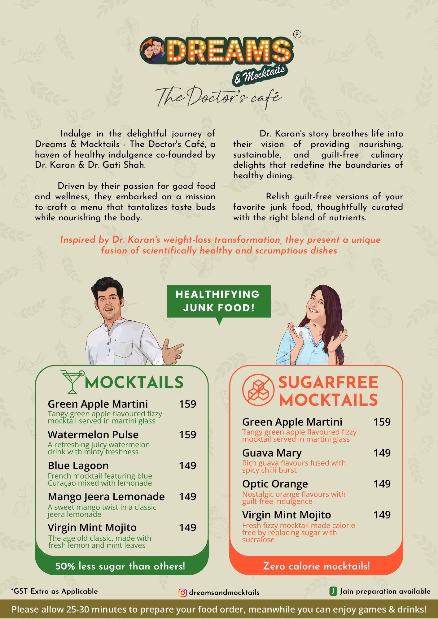 Menu of Dreams & Mocktails - The Doctor's Café, Vejalpur, Ahmedabad