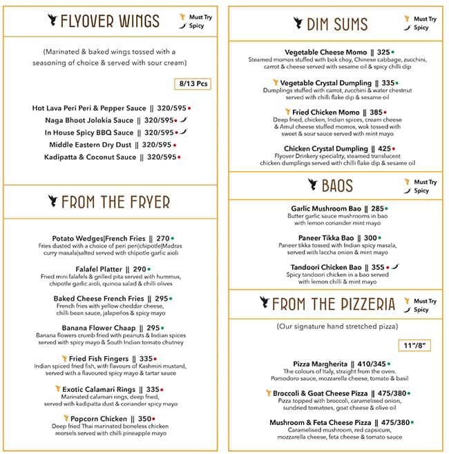 Menu of Flyover Drinkery, Hebbal, Bangalore