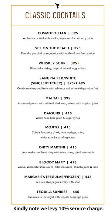 Menu of Flyover Drinkery, Hebbal, Bangalore
