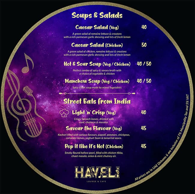 Menu of Haveli Lounge & Cafe, Business Bay, Dubai